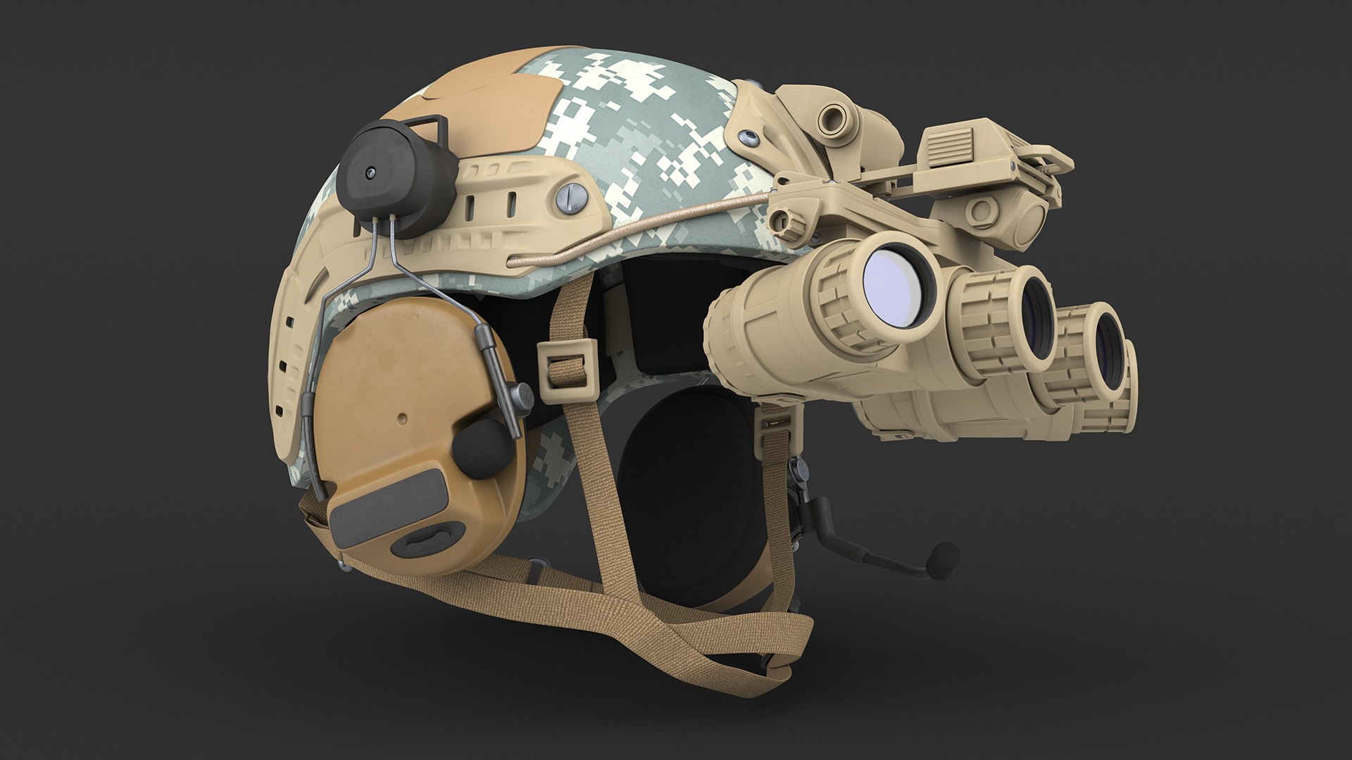3D Model Helmet With Night Vision Goggles Grey Camo - TurboSquid 2272722