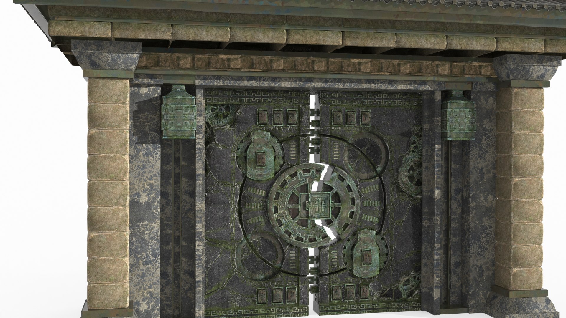3D Ancient Asian Architecture Mysterious Bronze Gate - TurboSquid 2028255