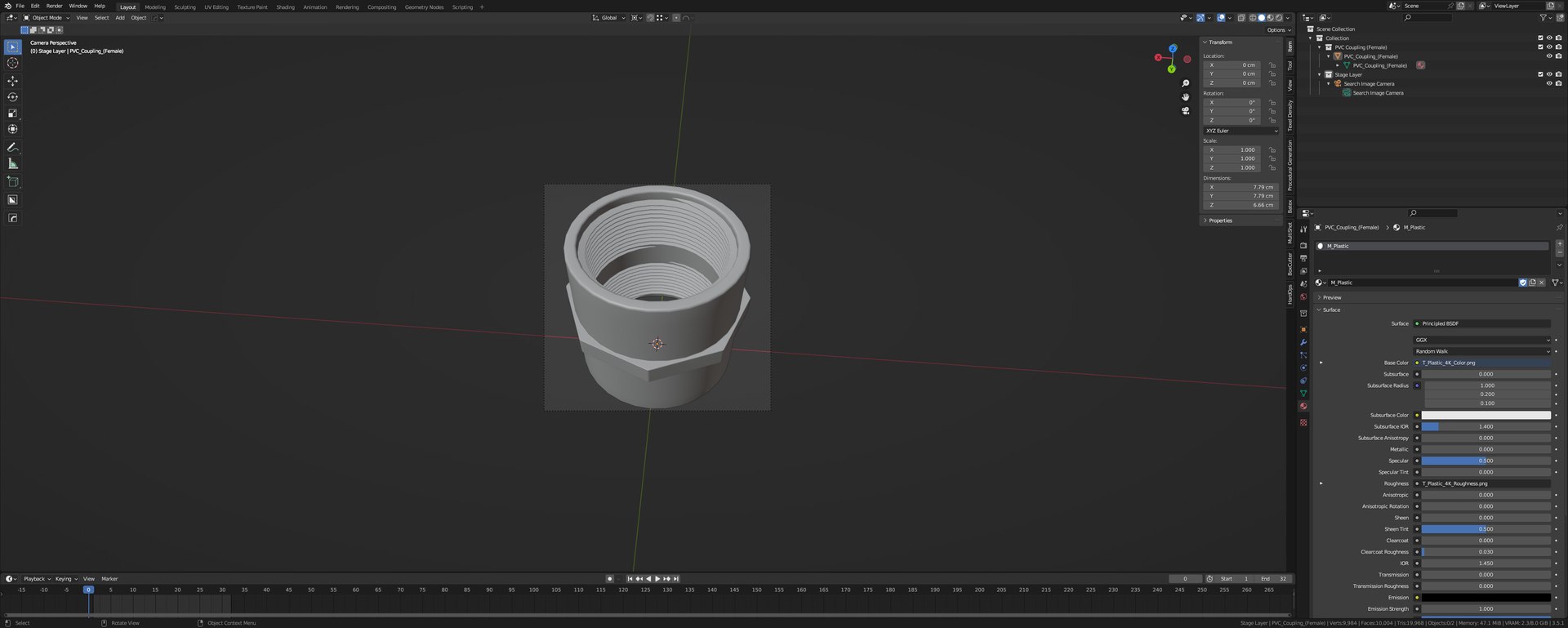 3D PVC Coupling Female - TurboSquid 2093823