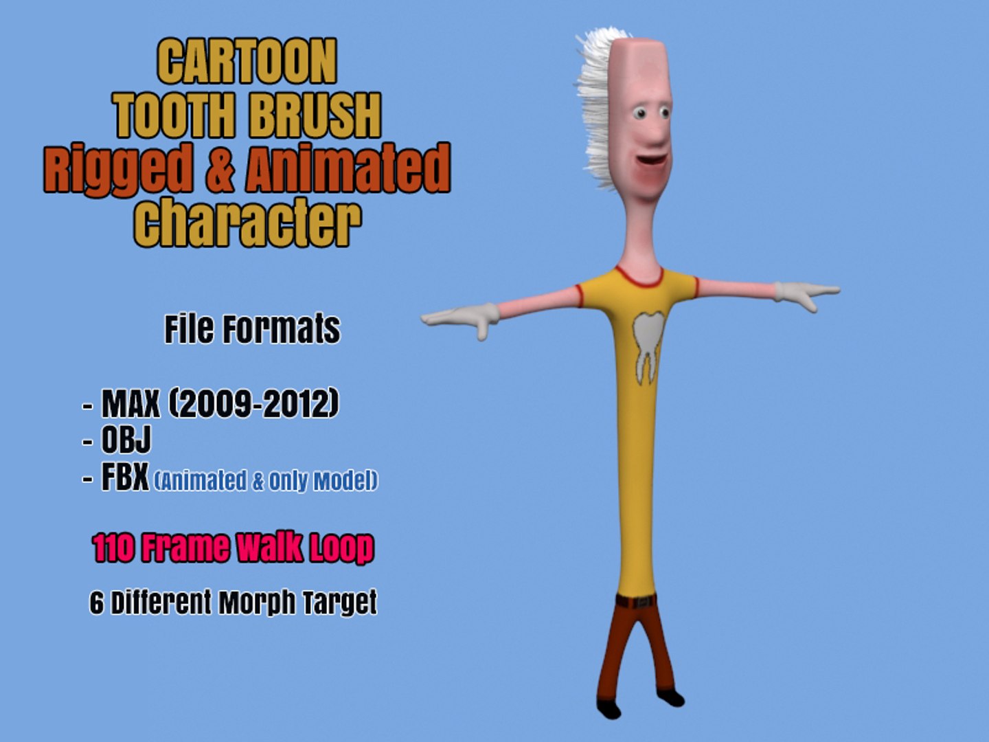 3d Cartoon Toothbrush Character Rigged