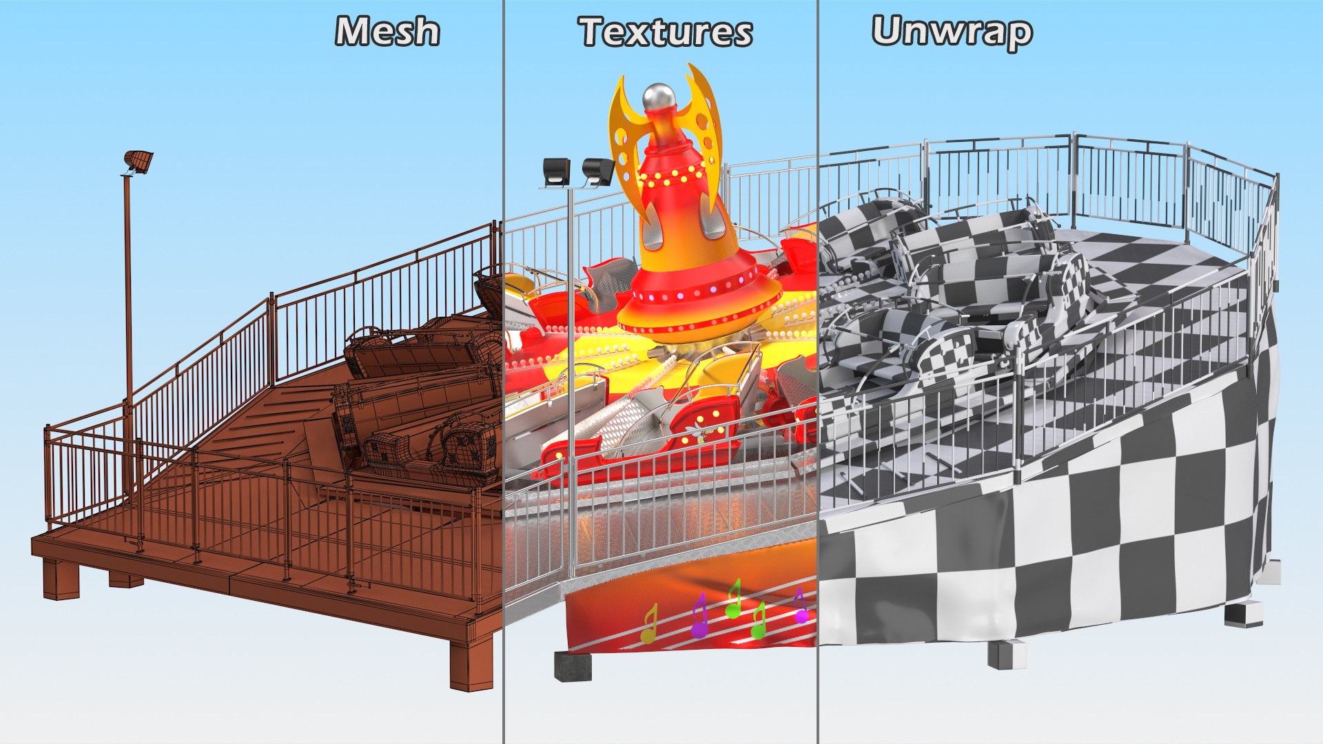 3D Model Flat Ride Theme Park Attraction Rigged - TurboSquid 1884946