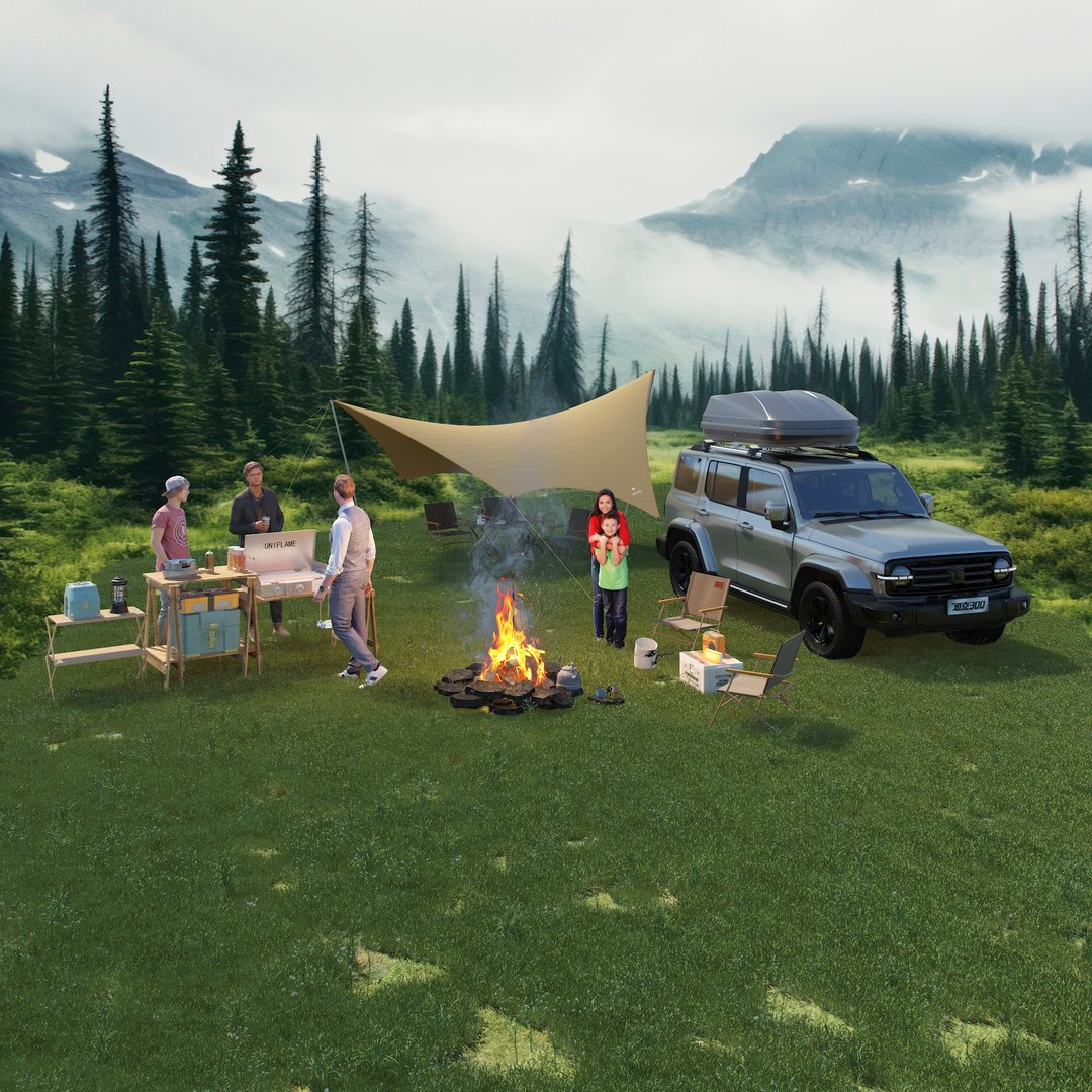 3D Car Camping Tent BBQ Campfire Camping Table and Chair Combination ...