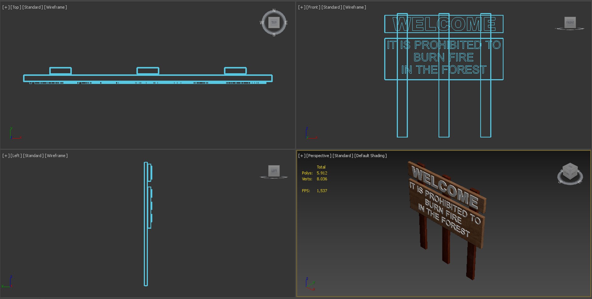 Wooden Signboard With Engraved Text 3D Model - TurboSquid 2305120