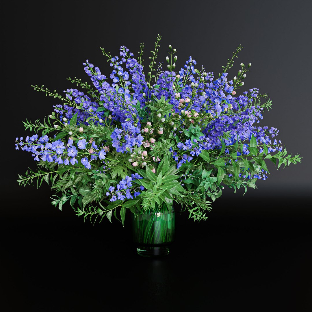 Green bouquet of violet and blue flowers 3D model - TurboSquid 1954871