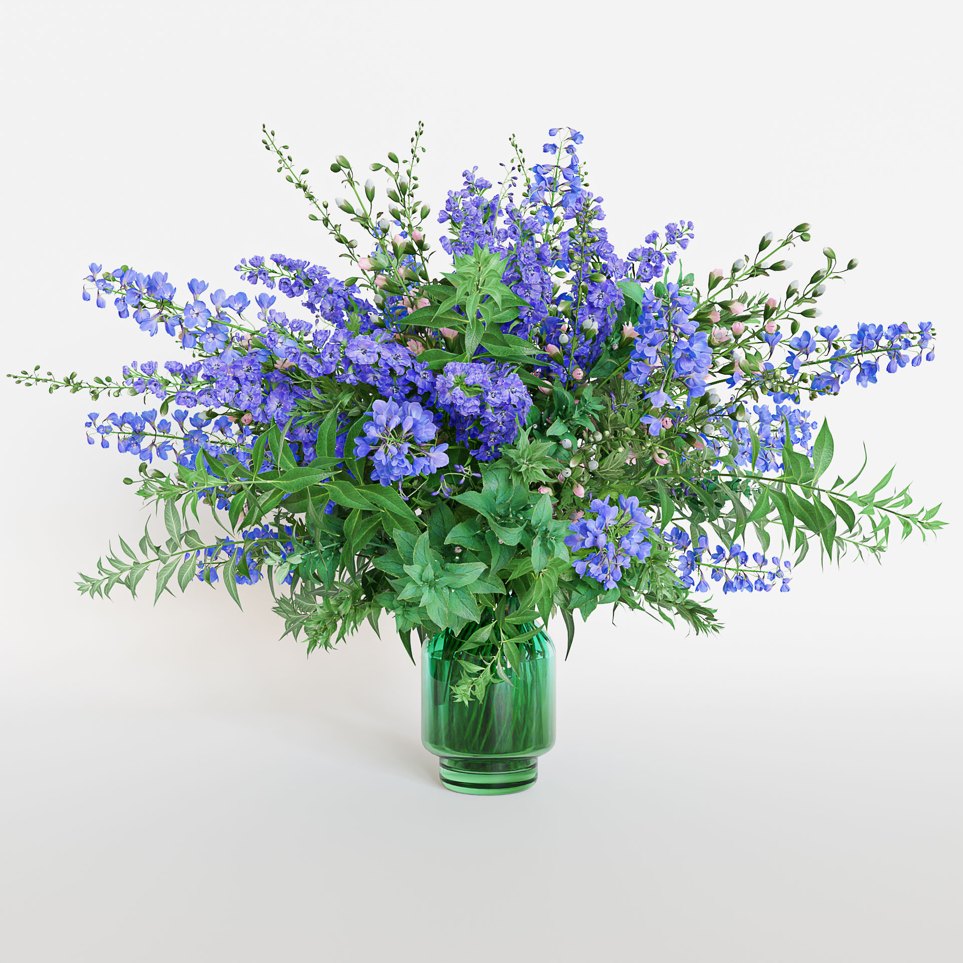Green bouquet of violet and blue flowers 3D model - TurboSquid 1954871