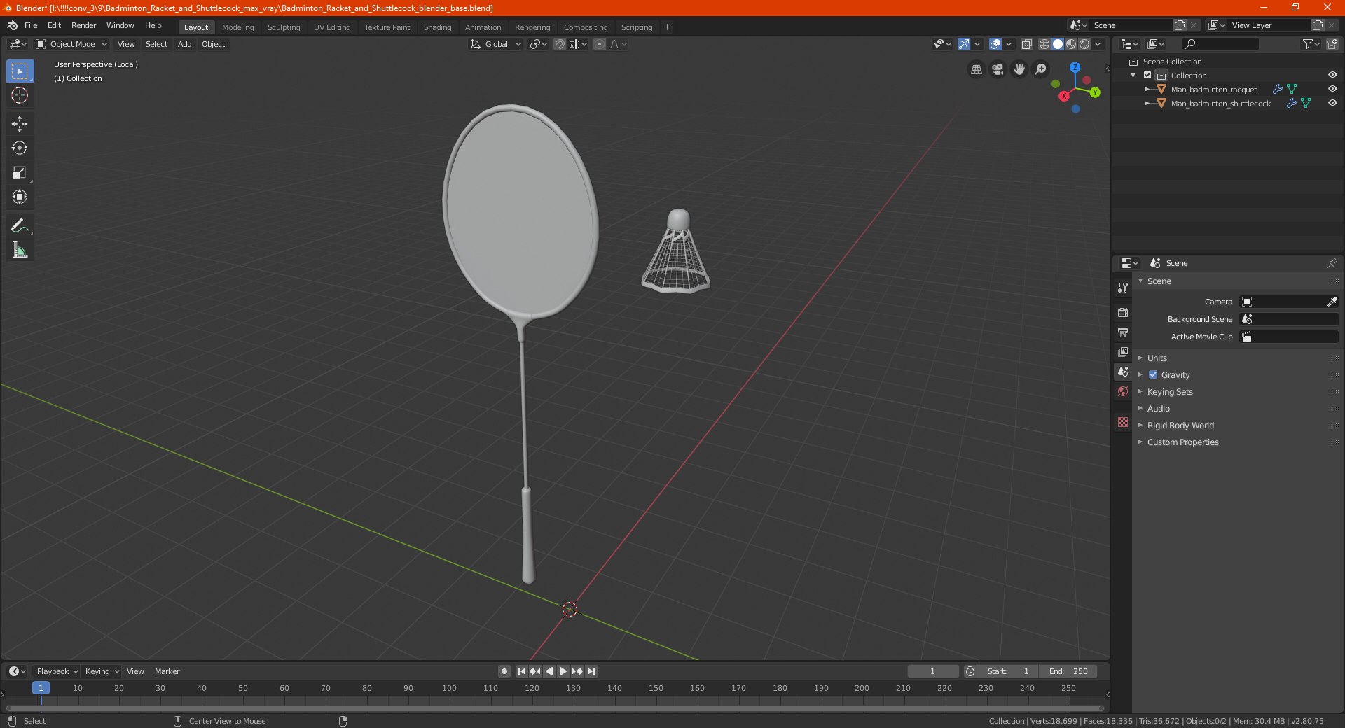 3D Badminton Racket and Shuttlecock model - TurboSquid 1816678