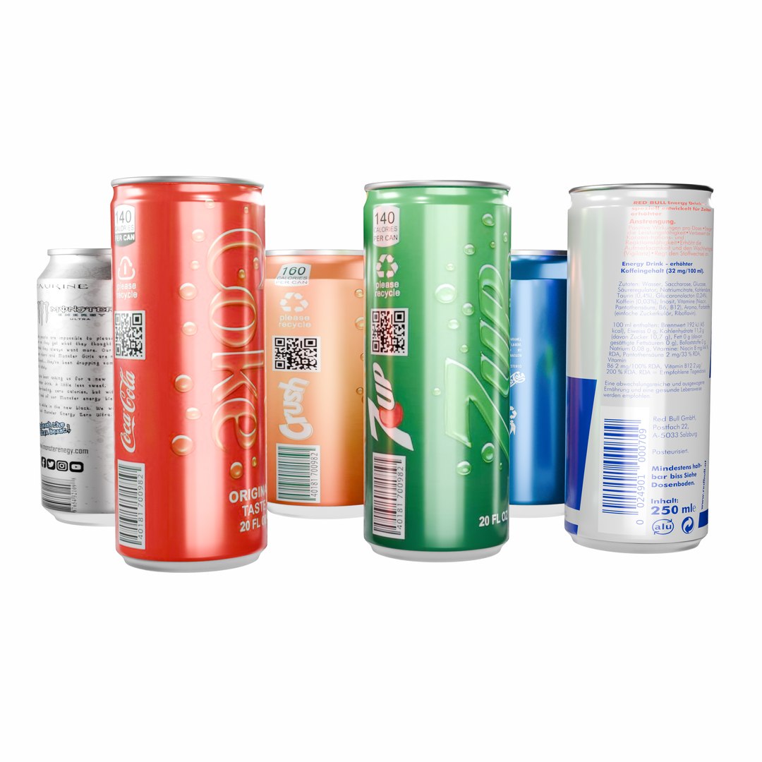 Realistic Beverage Can Collection Pepsi Red Bull CocaCola And More 3D ...