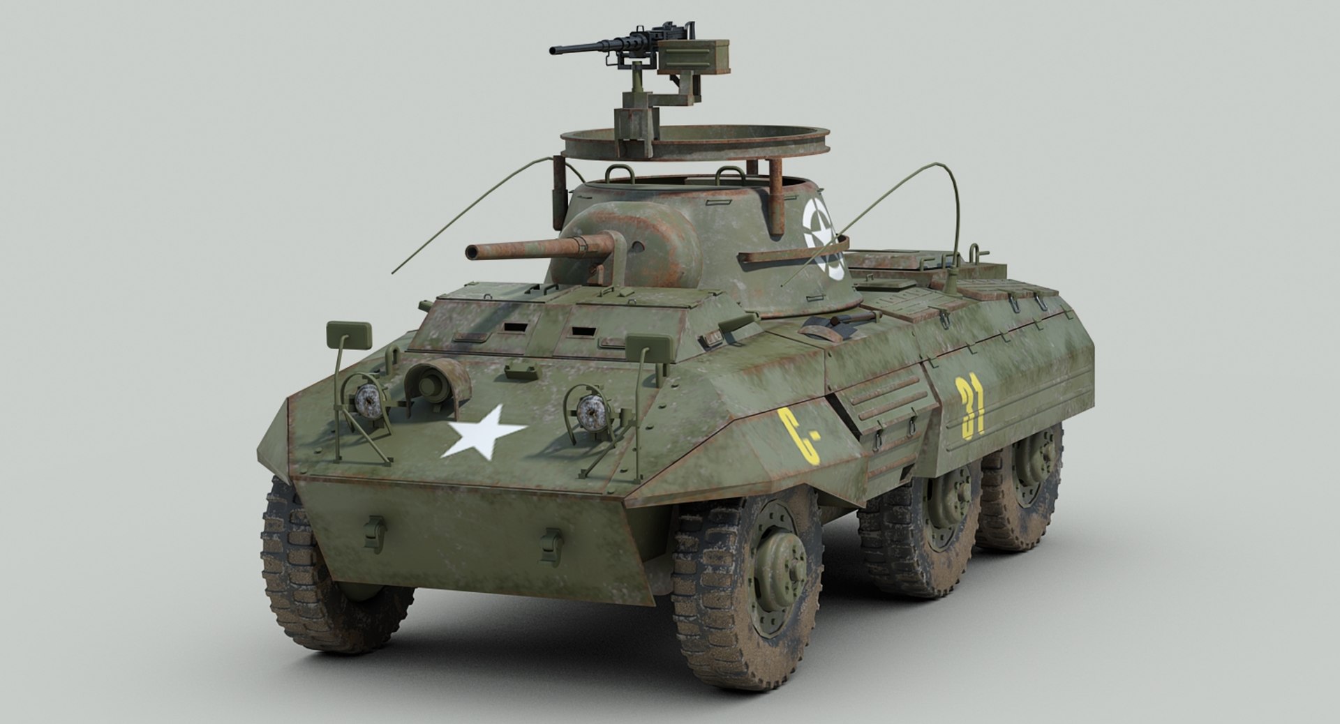 Ww2 M8 Greyhound Armored Car 3d Max