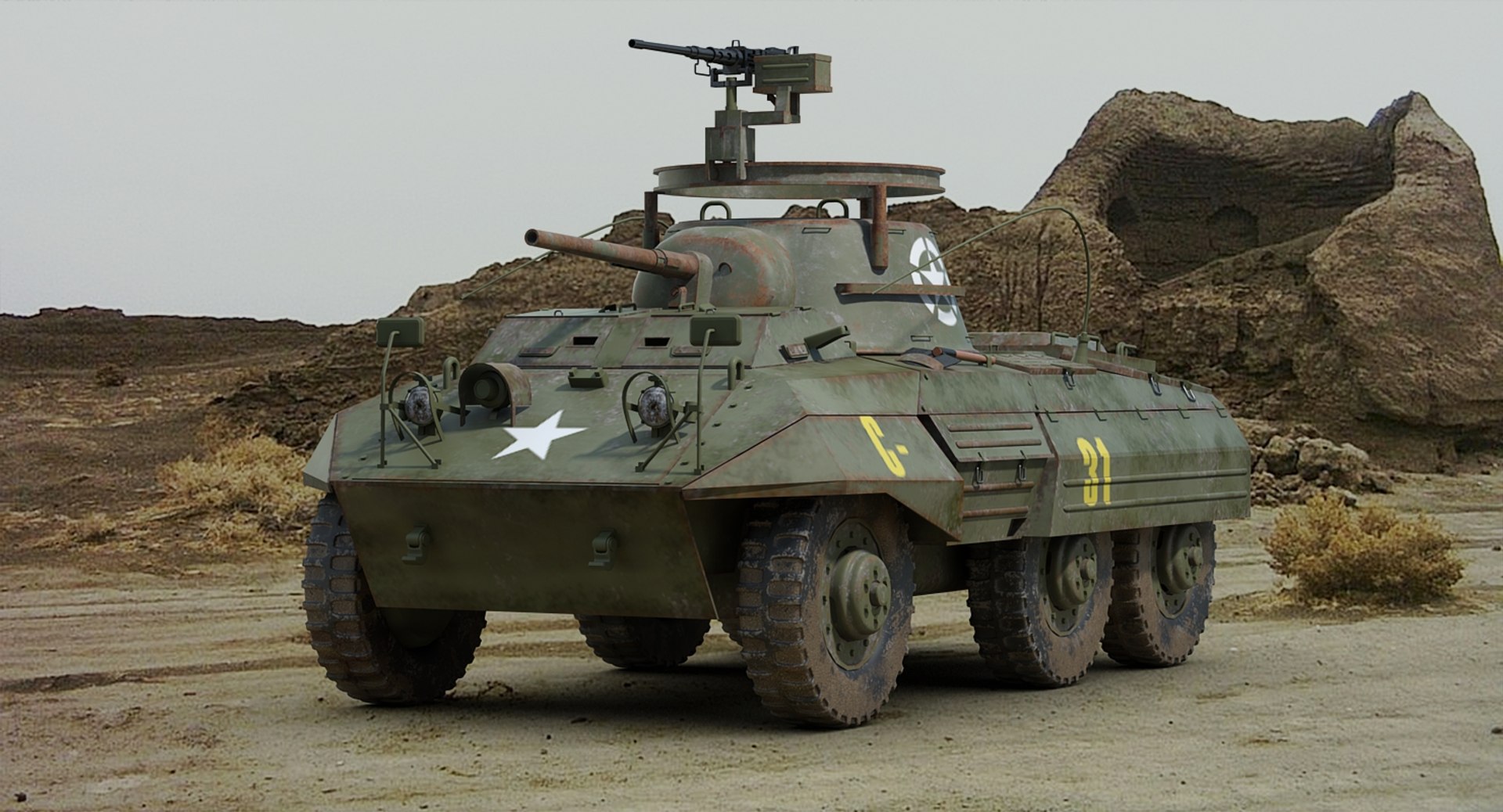 ww2 m8 greyhound armored car 3d max