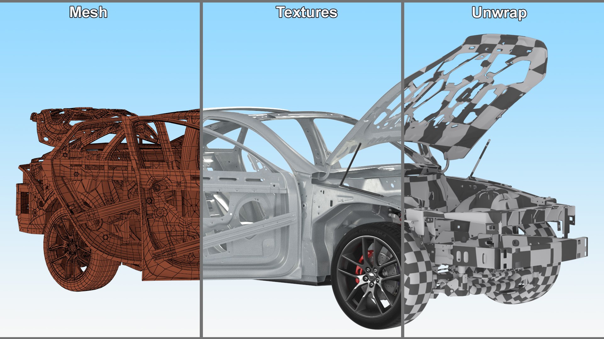 Car Frame And Chassis With Wheels Rigged Model - TurboSquid 2212781