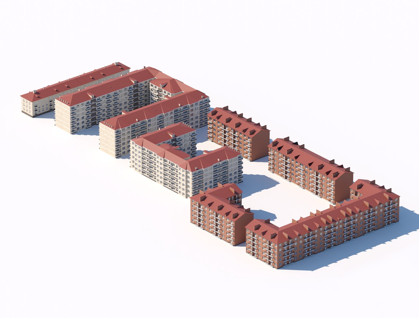 Residential Complex With Multi-storey City Buildings 3d Model 3D Model ...