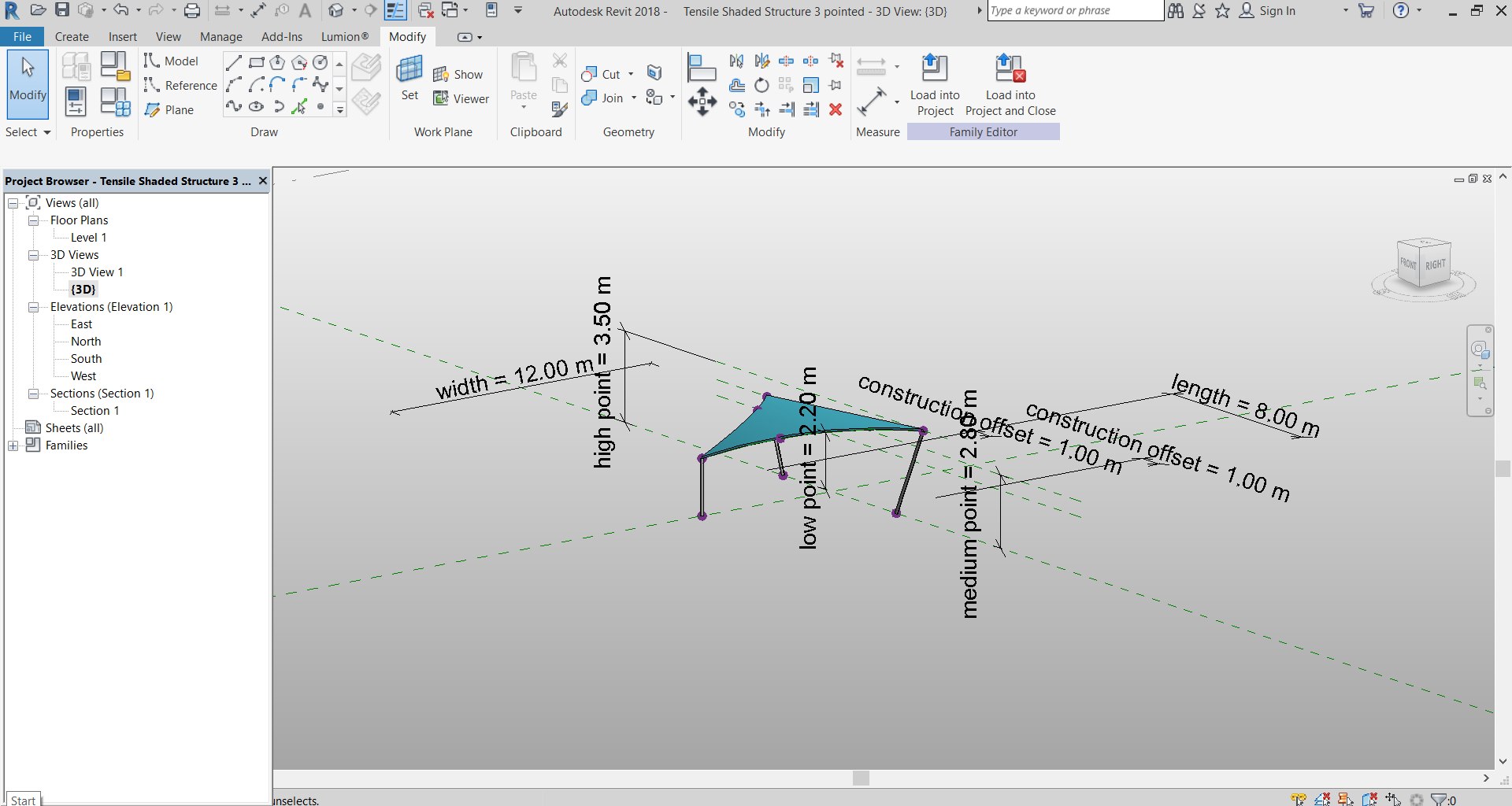 Revit Tensile Shaded Structure 3 Pointed .rfa .rte 3D Model ...