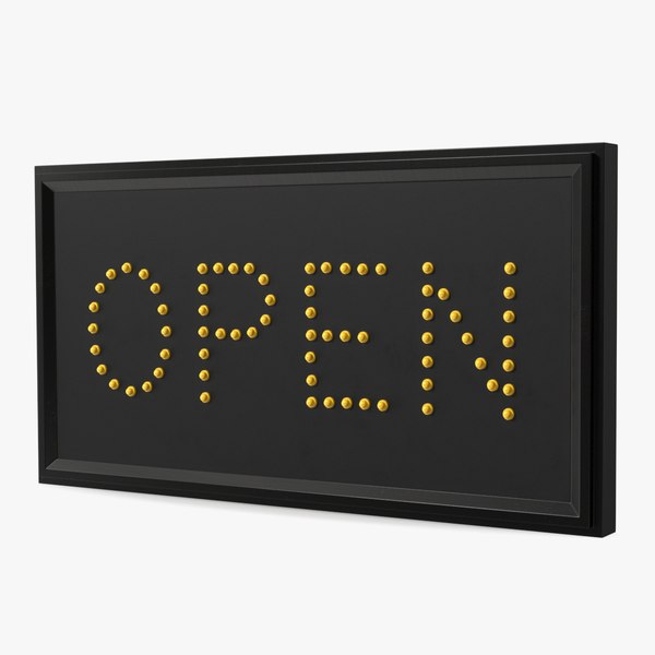 Rechteckiges gelbes LED-Geschäftsschild „Open OFF“. 3D-Modell ...