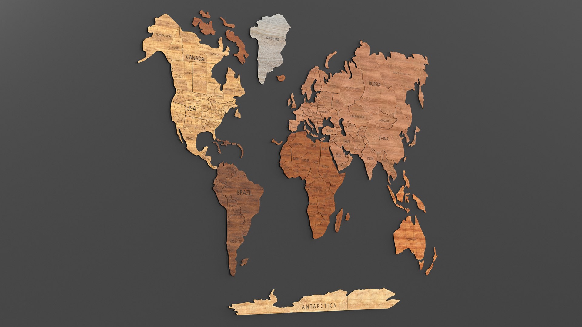 Wood Created World Map 3D Model - TurboSquid 2202813