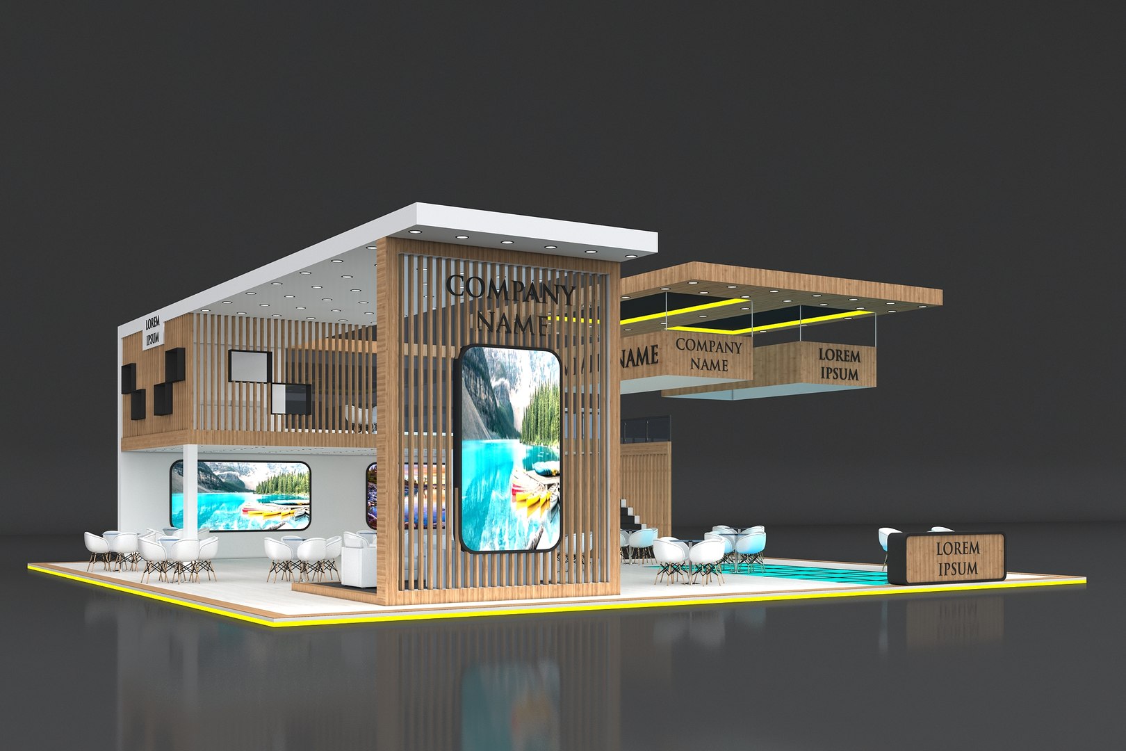 3D 3D Booth Exhibition Stand Stall 16x16m Height 550 Cm 4 Side Open ...