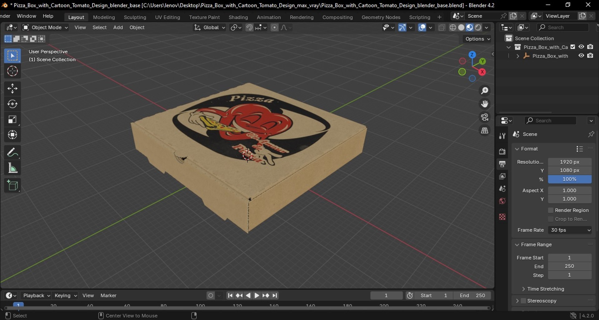 3D Model Pizza Box With Cartoon Tomato Design - TurboSquid 2389489