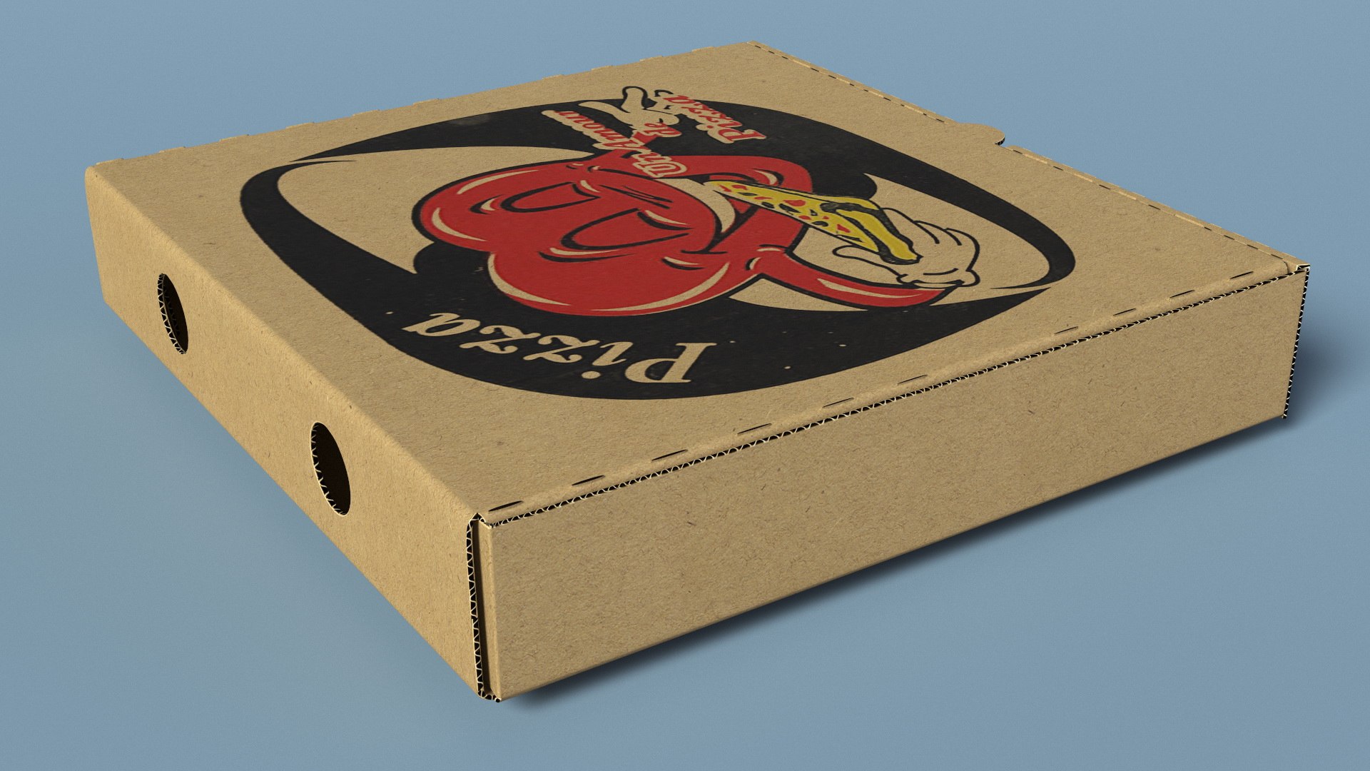 3D Model Pizza Box With Cartoon Tomato Design - TurboSquid 2389489