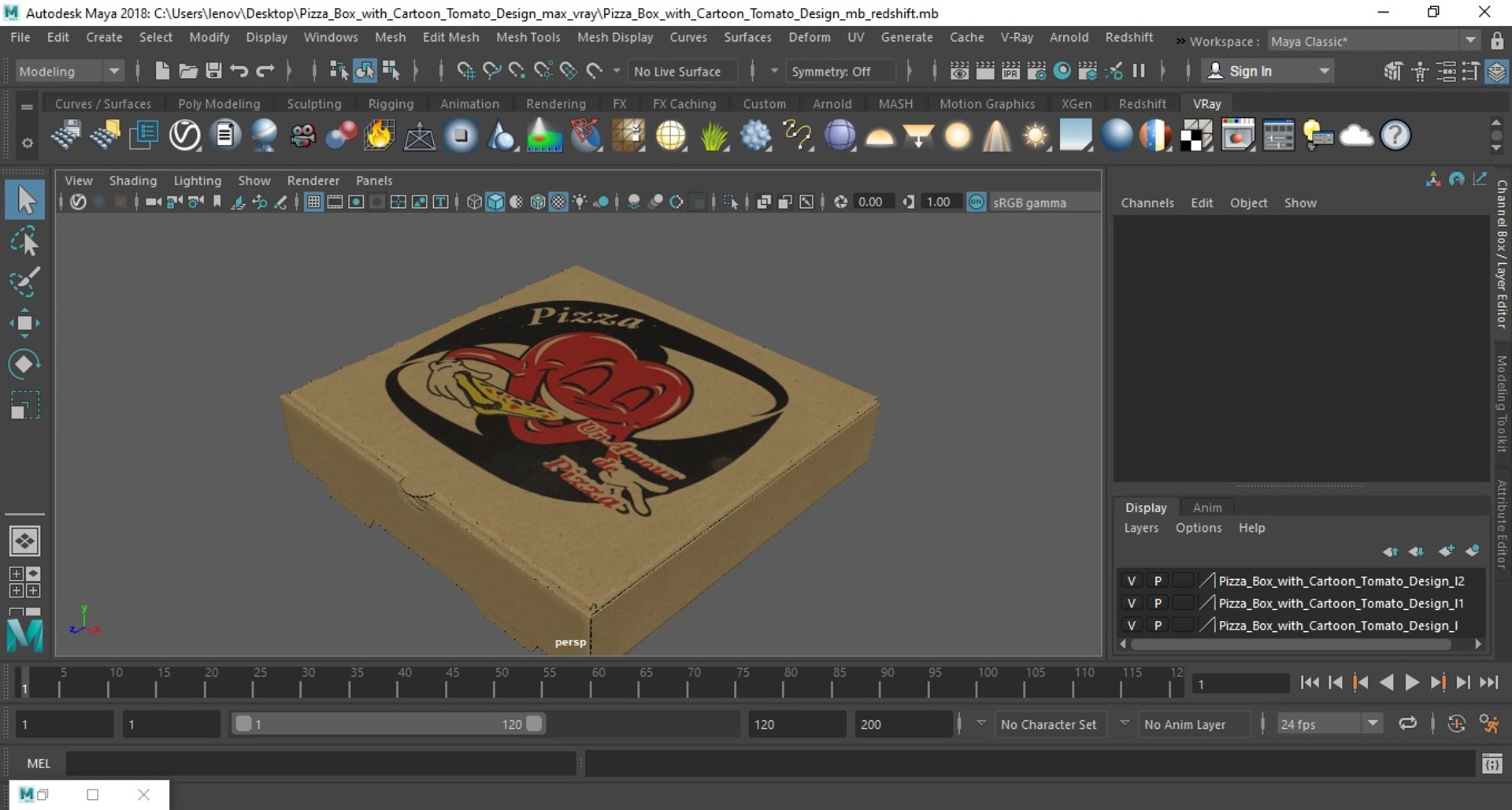 3D Model Pizza Box With Cartoon Tomato Design - TurboSquid 2389489