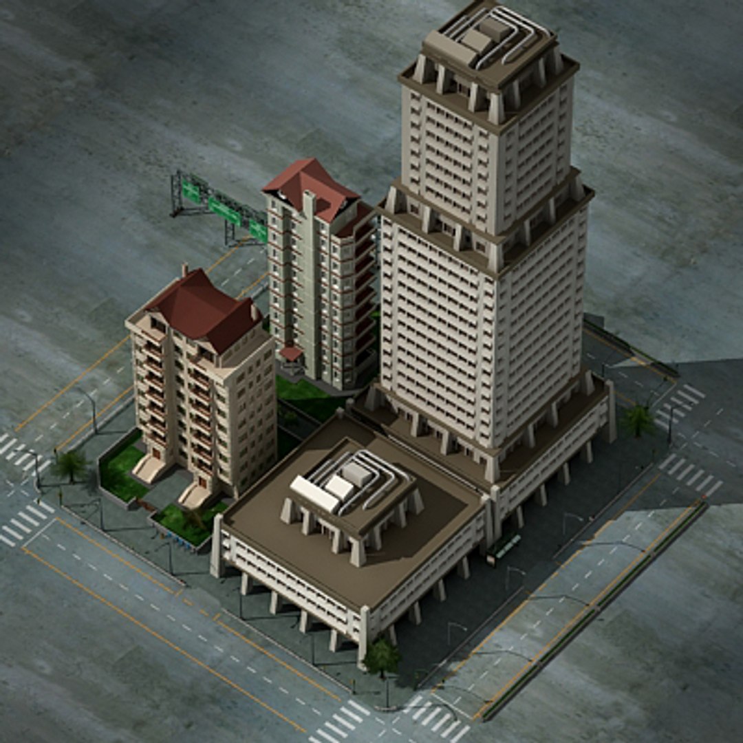 3d definition city block buildings model