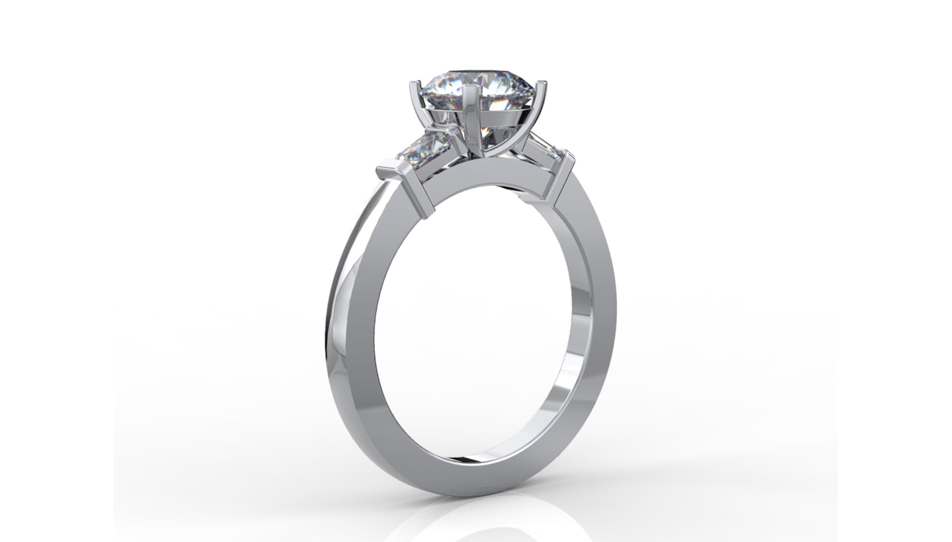1ct Solitaire Round Diamond Engagement Ring with baguettes CAD 3d Model ...