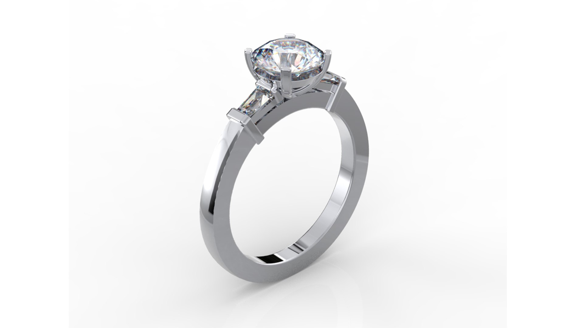 1ct Solitaire Round Diamond Engagement Ring with baguettes CAD 3d Model ...