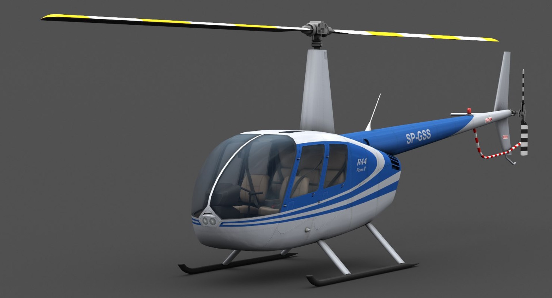 low-poly robinson r44 helicopter 3d model