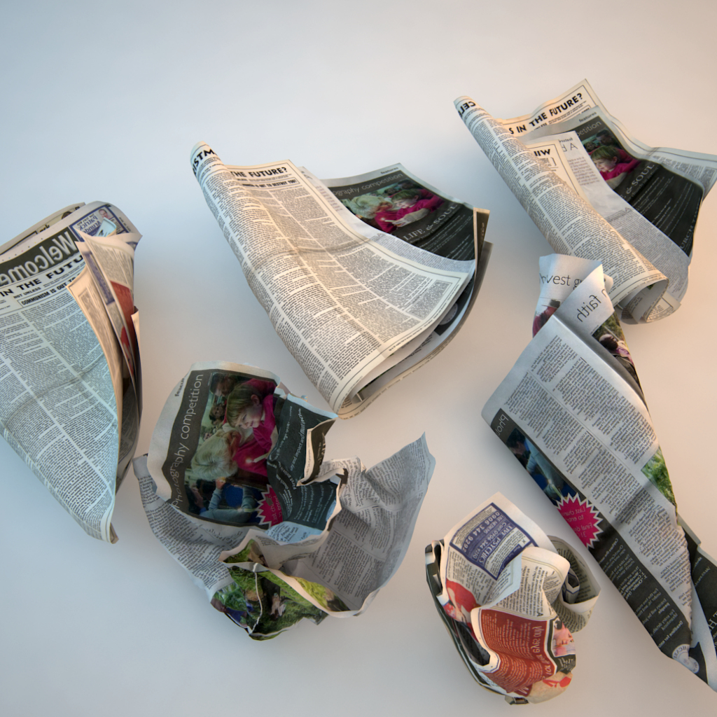 crumpled newspaper paper 3d model
