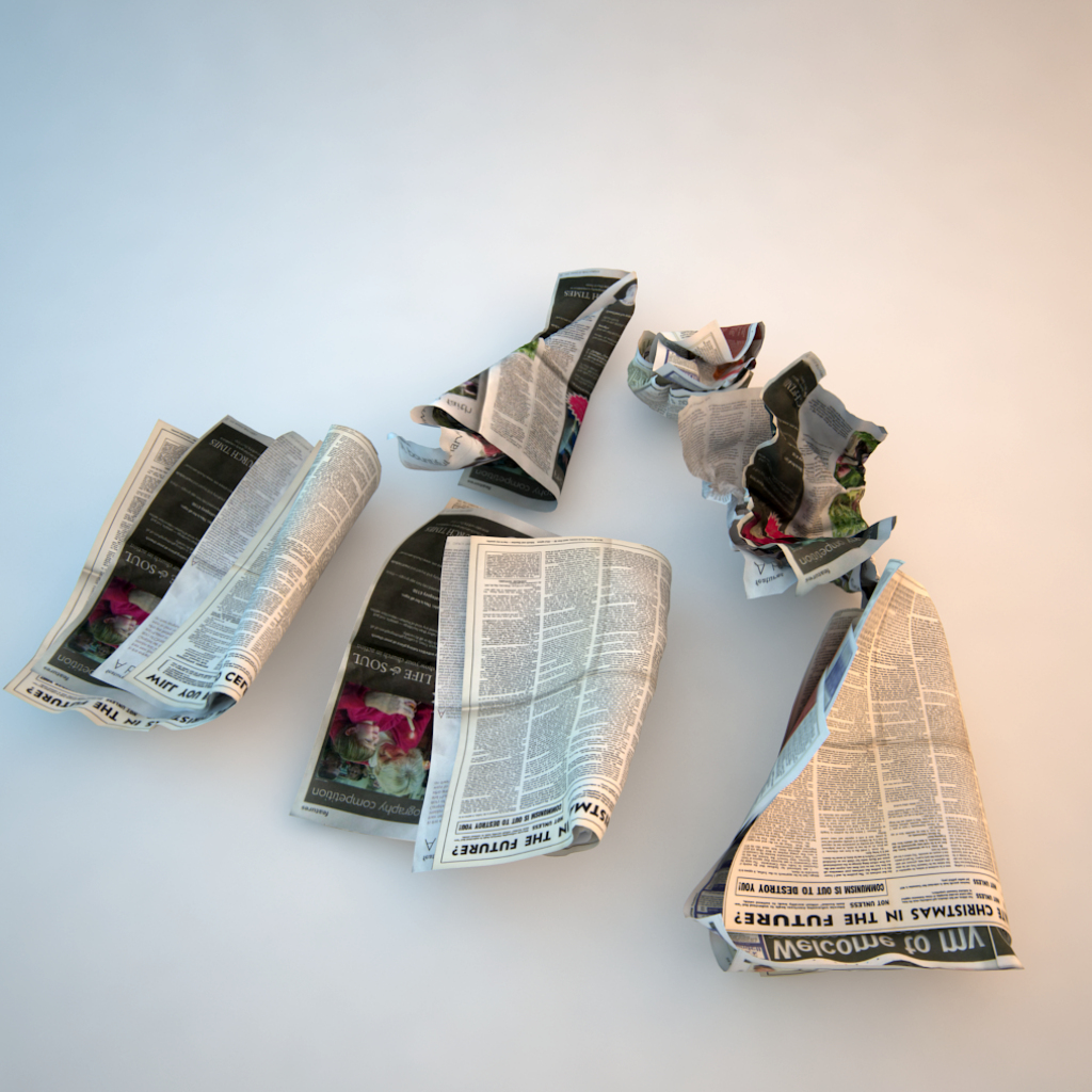 crumpled newspaper paper 3d model