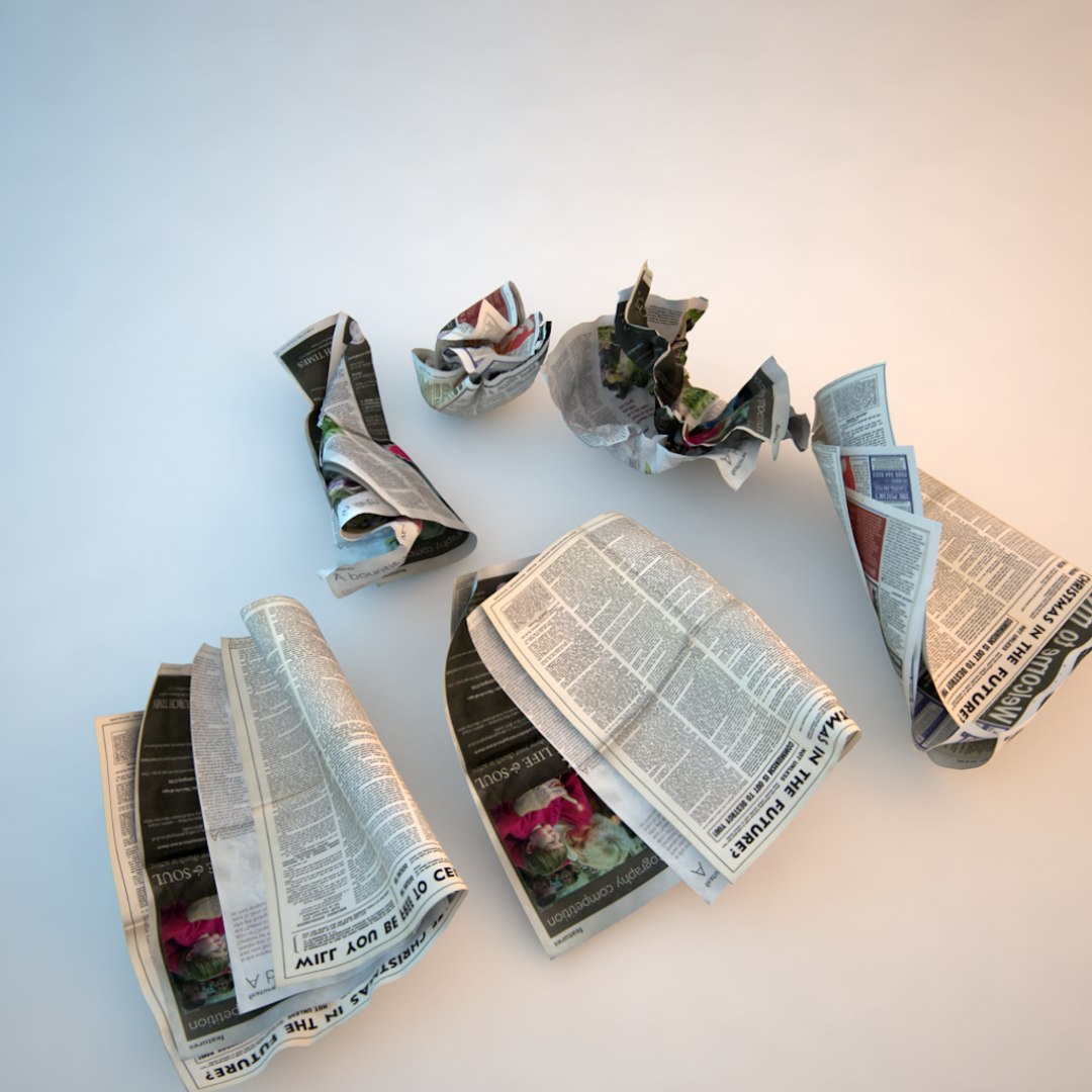 crumpled newspaper paper 3d model