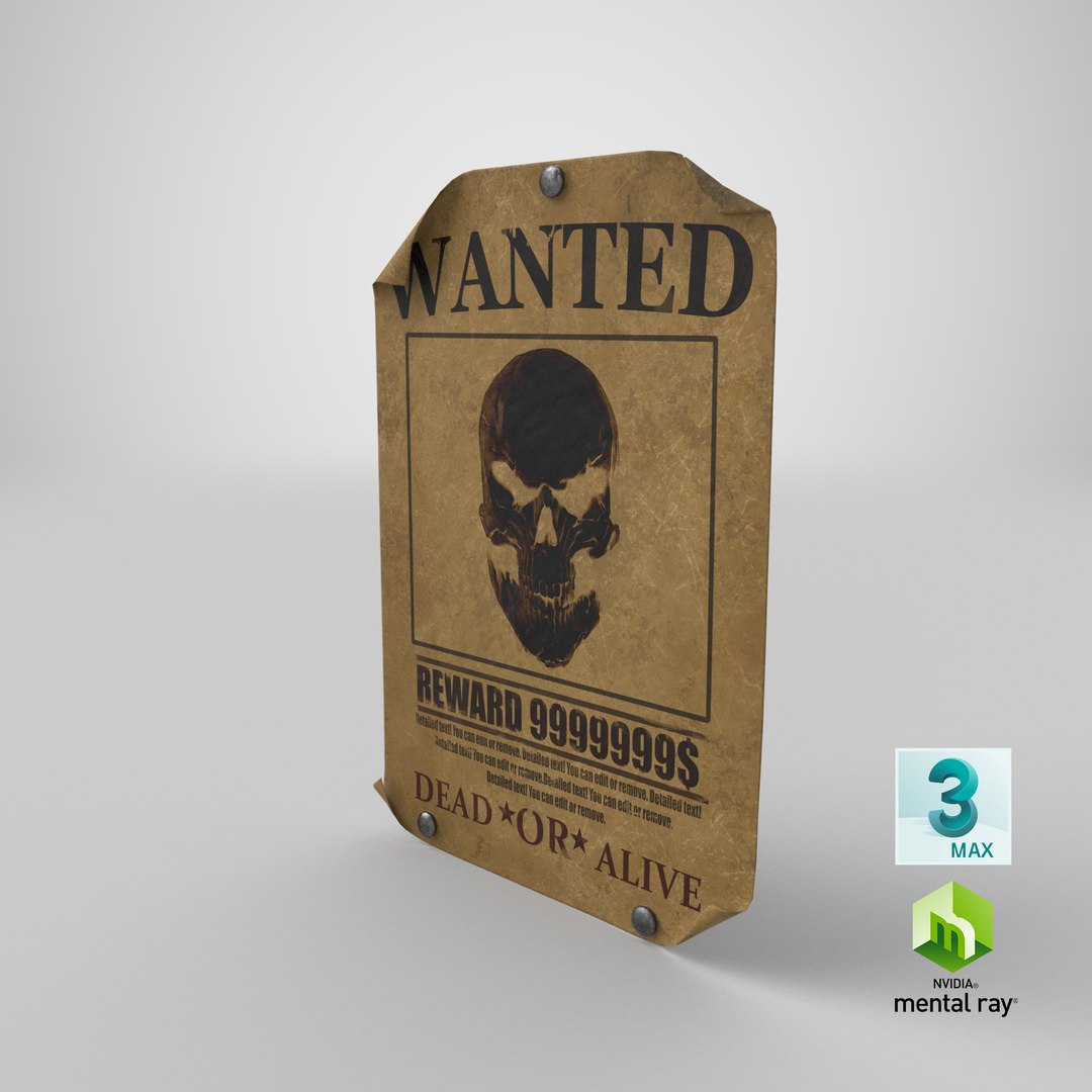 Wanted Poster Editable 3D Model - TurboSquid 1326605