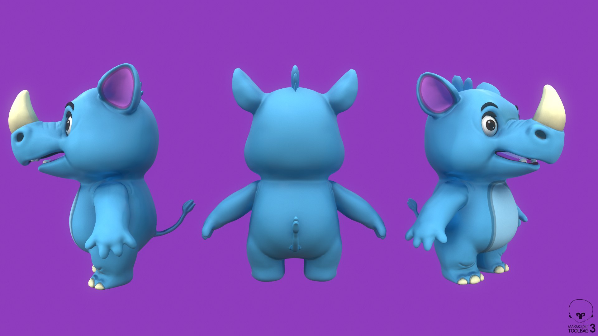 Free Rigged Blue Cute Playful Rhino Low-poly 3D Model Model ...