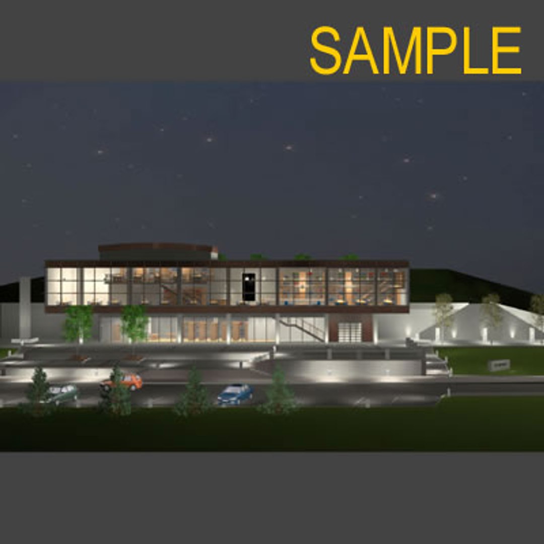 library interior exterior 3d model