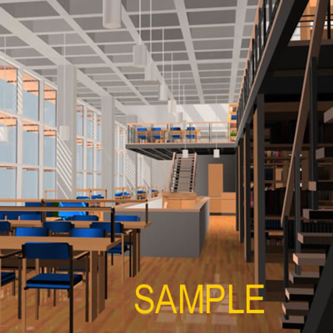 library interior exterior 3d model