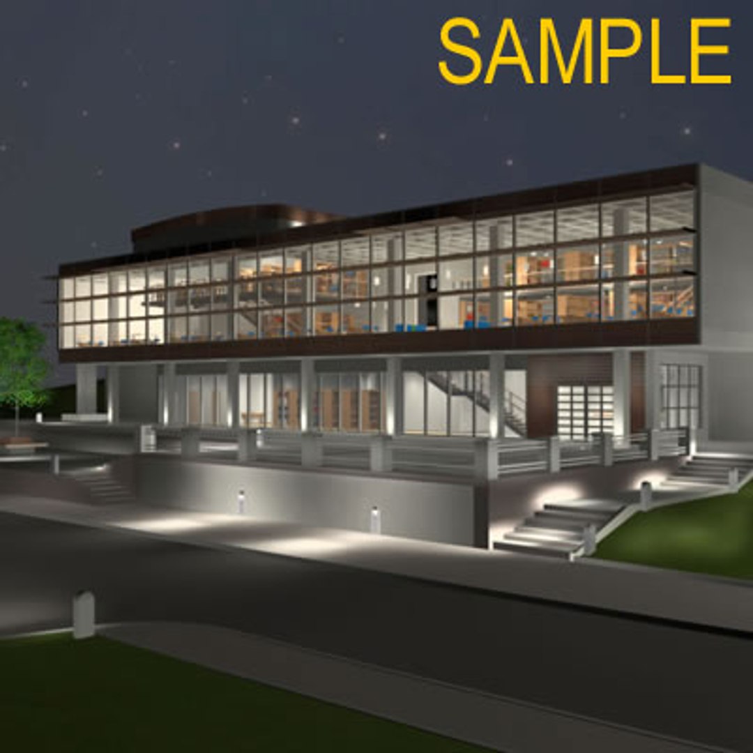 library interior exterior 3d model