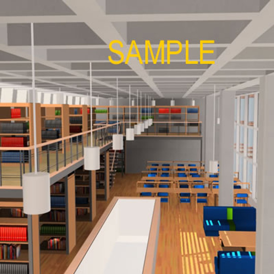 library interior exterior 3d model
