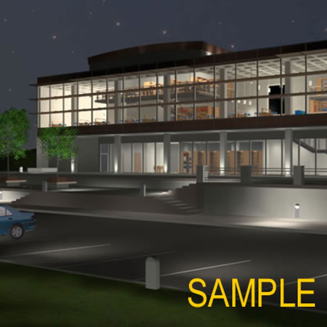 library interior exterior 3d model