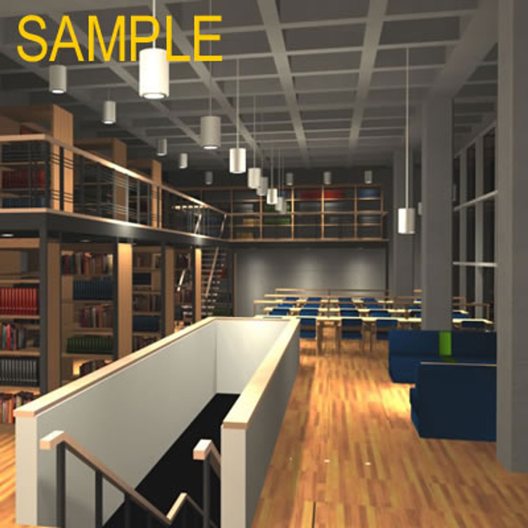 library interior exterior 3d model