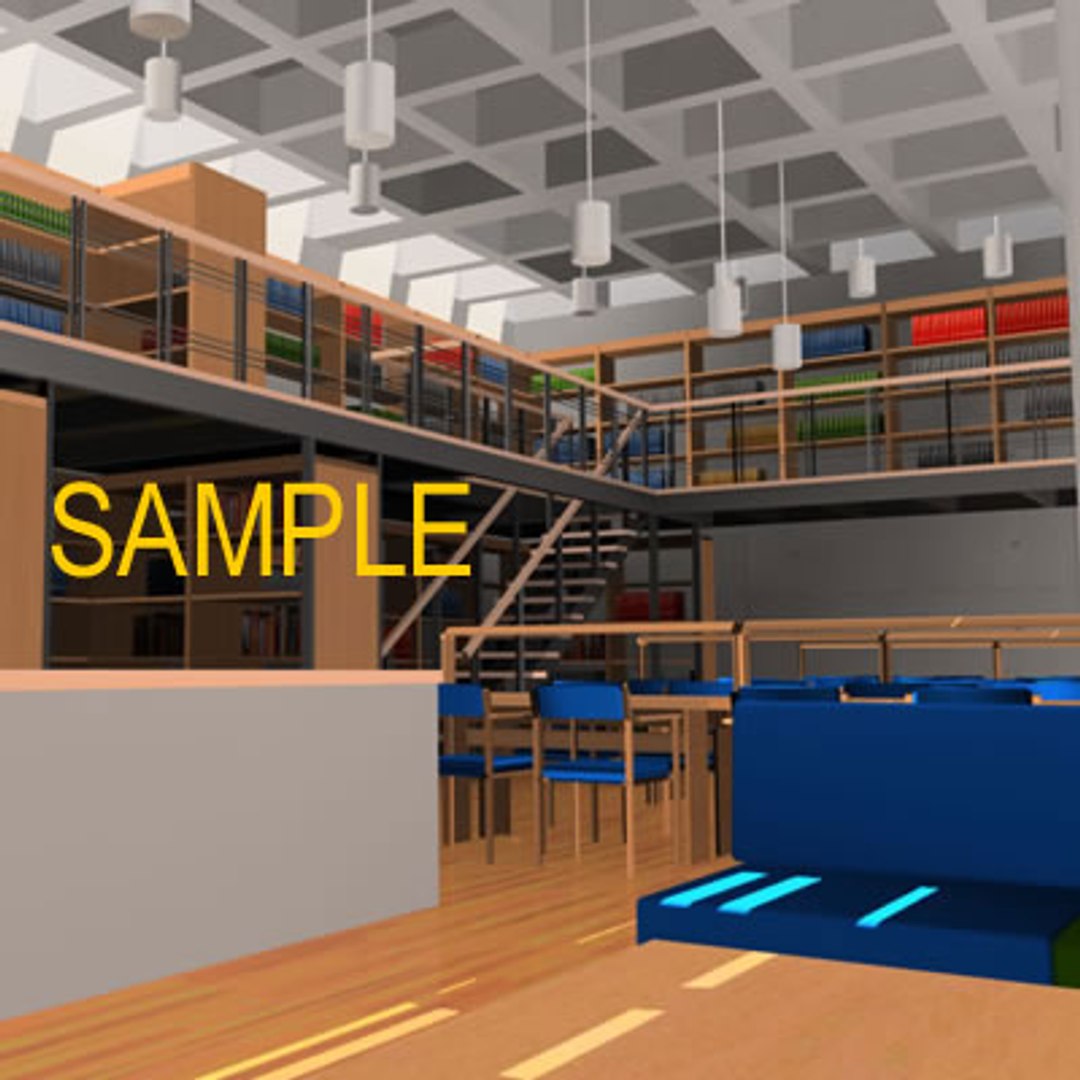 library interior exterior 3d model