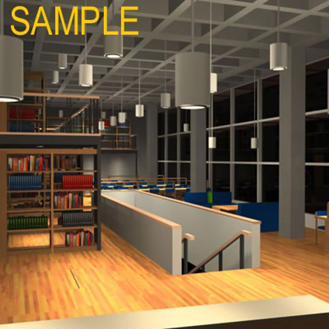 library interior exterior 3d model