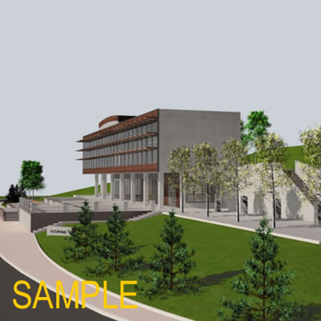 library interior exterior 3d model