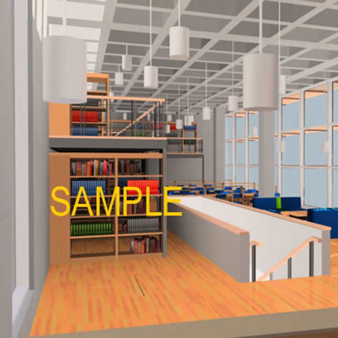 library interior exterior 3d model
