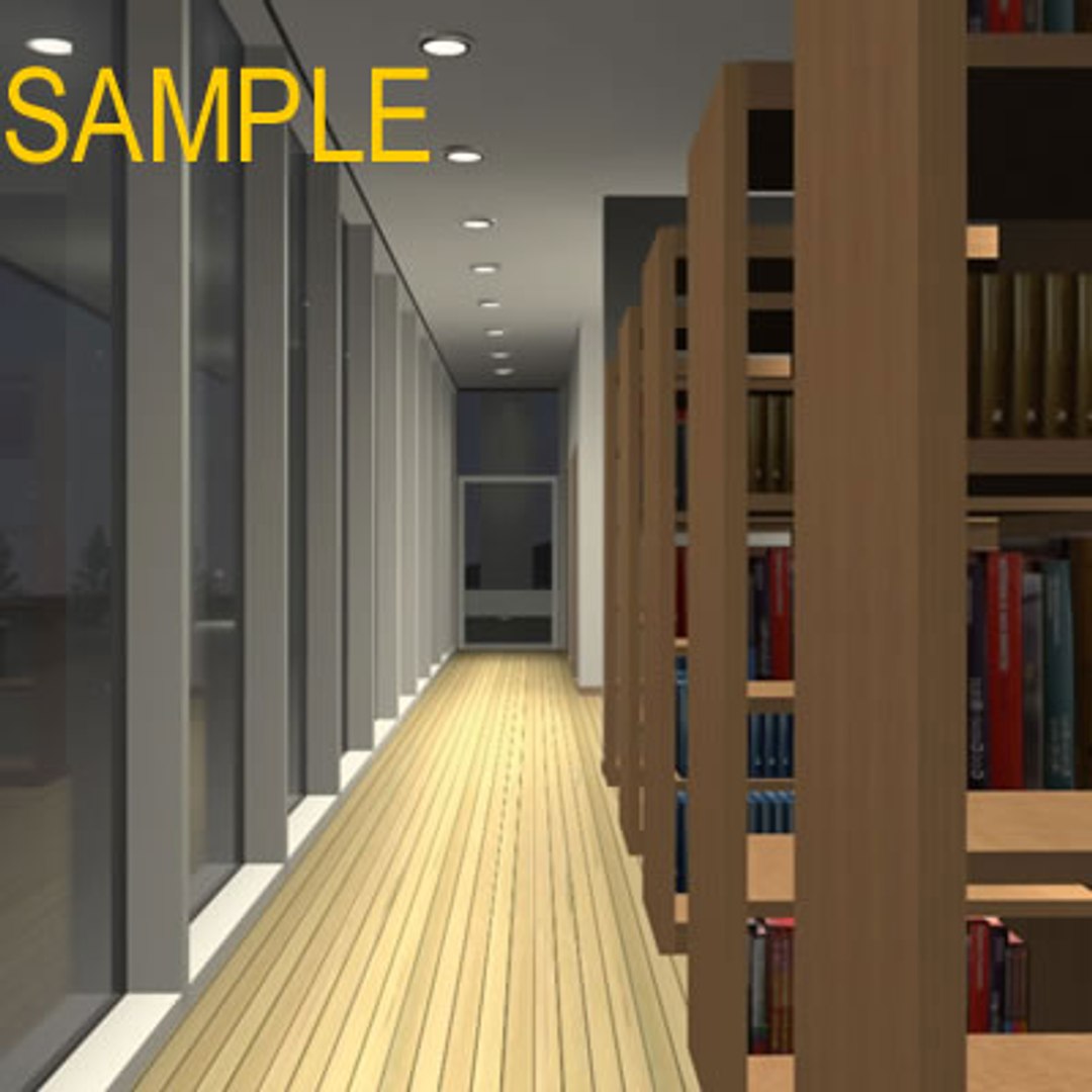 library interior exterior 3d model