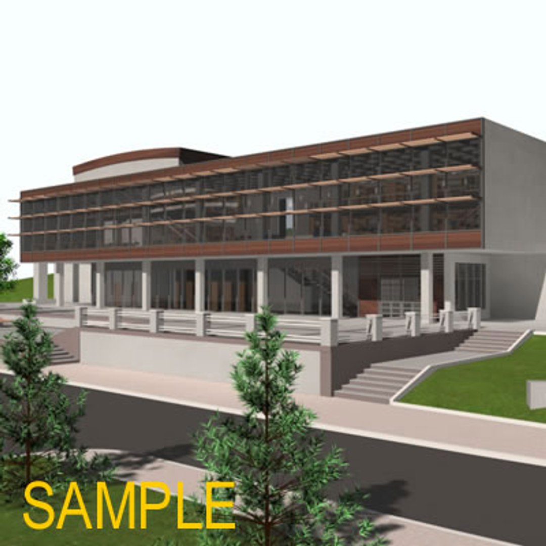 library interior exterior 3d model
