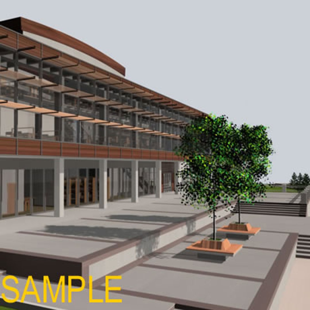 library interior exterior 3d model