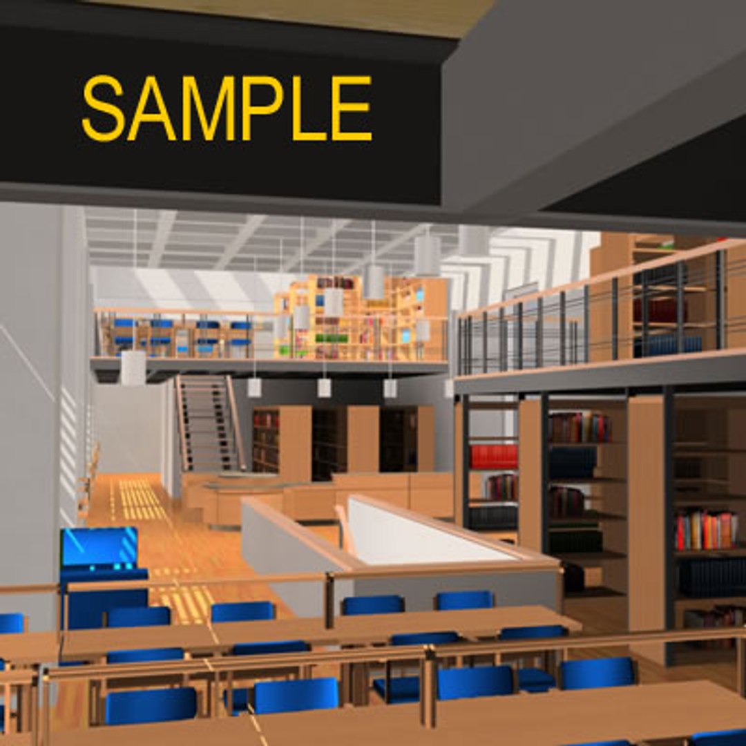 library interior exterior 3d model