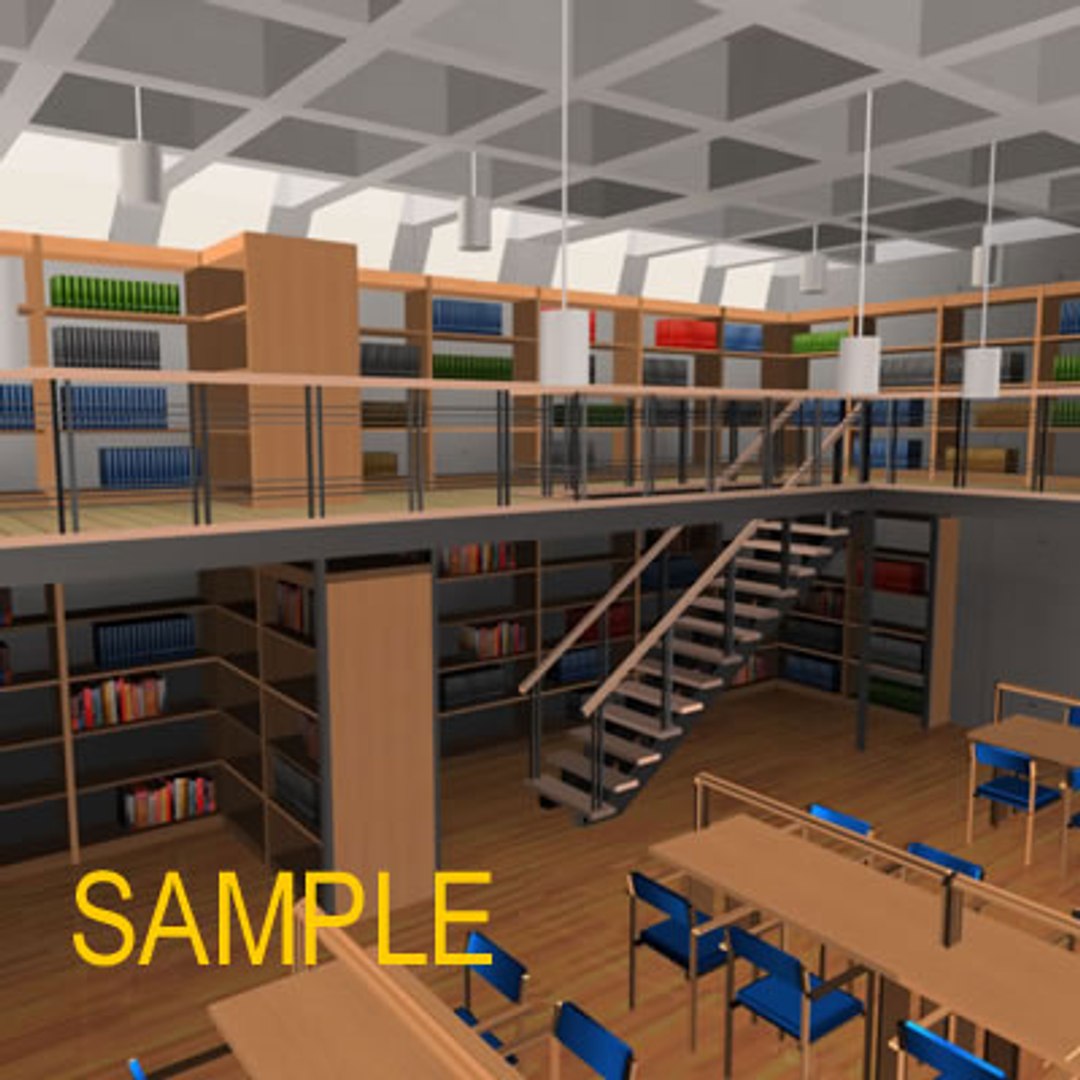 library interior exterior 3d model