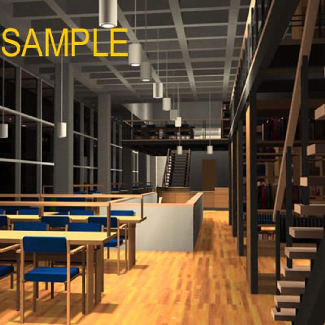 library interior exterior 3d model