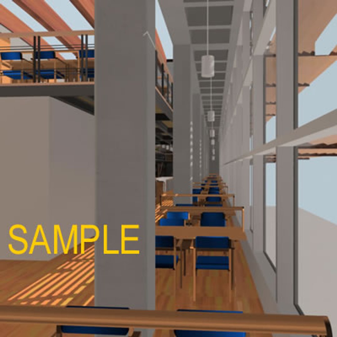 library interior exterior 3d model