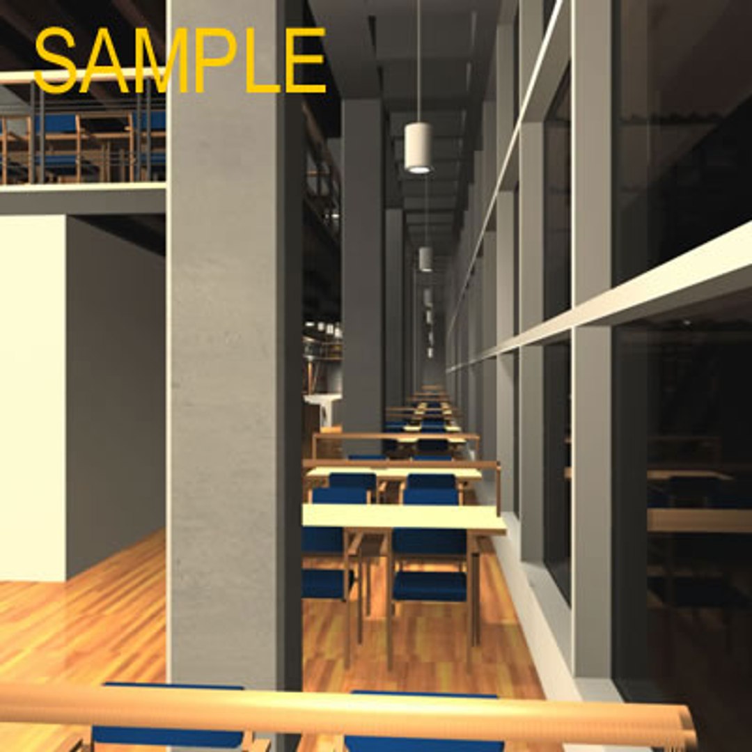 library interior exterior 3d model