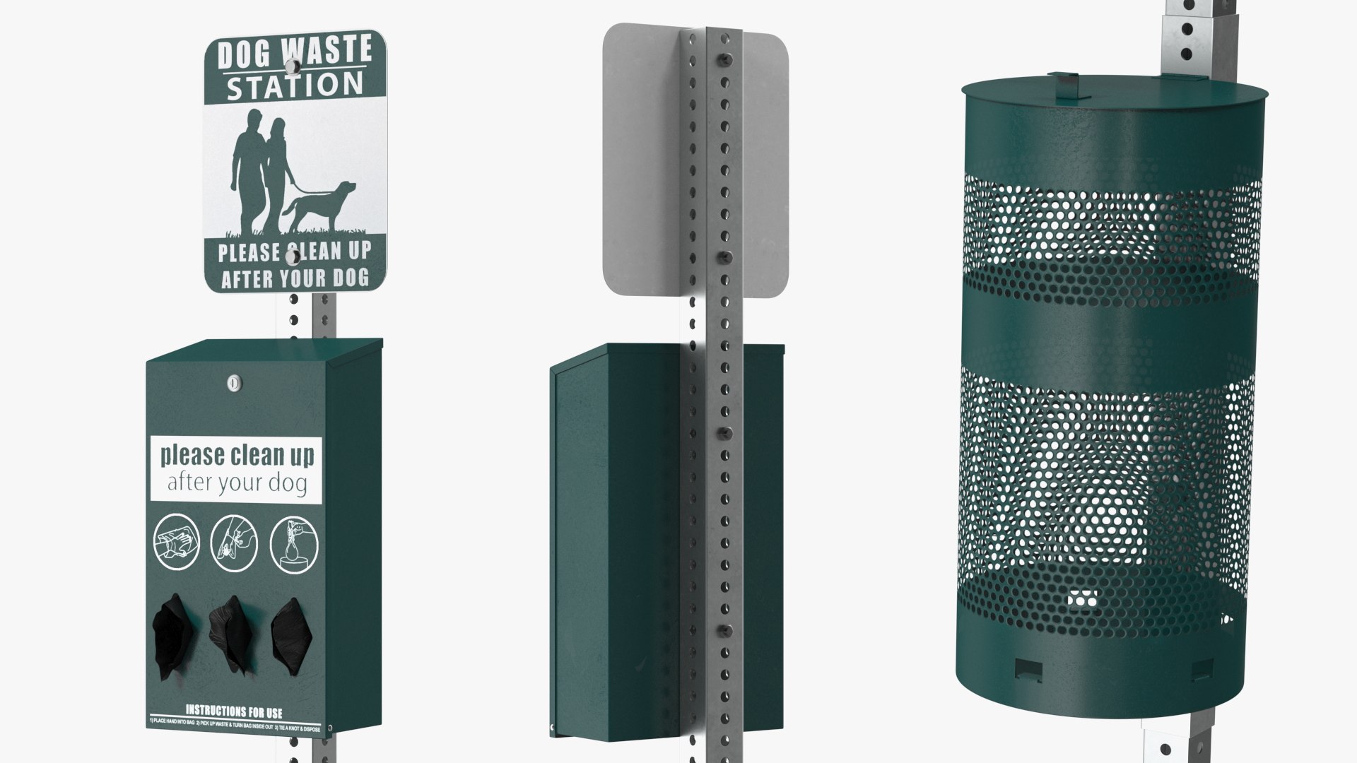 3D Station For Pet Waste With Round Can Green Model - TurboSquid 1996845